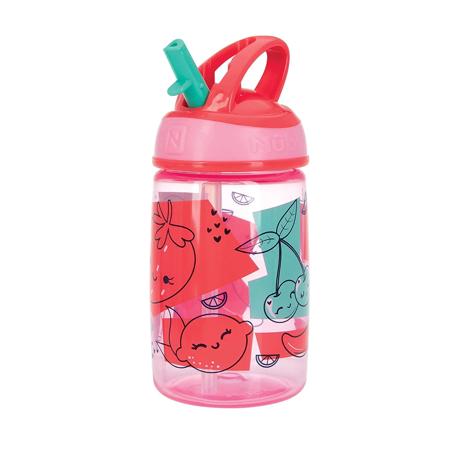 Nuby Flip-it Kids On-The-Go Printed Water Bottle with Bite Proof Hard ...