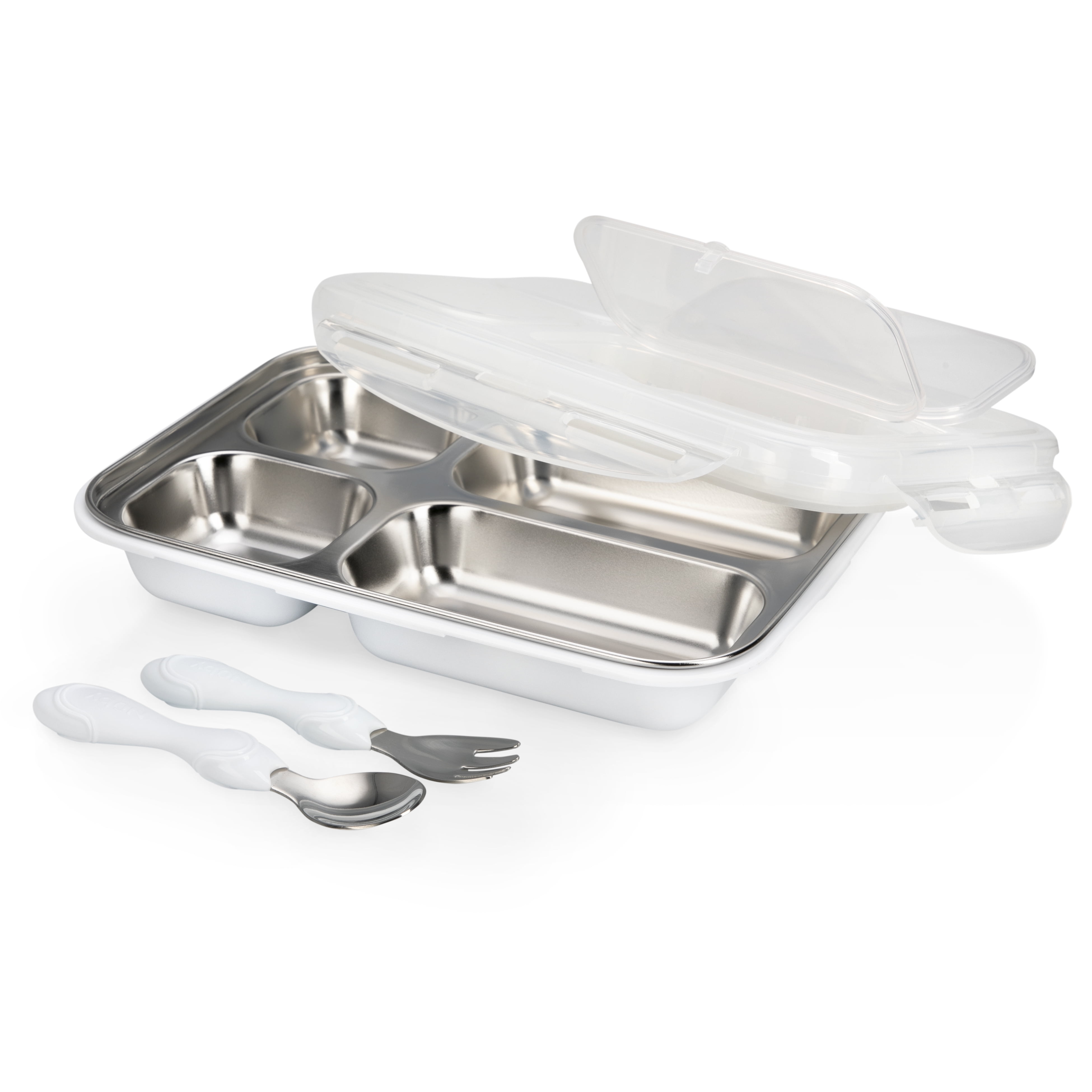 Nuby Insulated Stainless Steel Lunch Box with Fork & Spoon, White ...