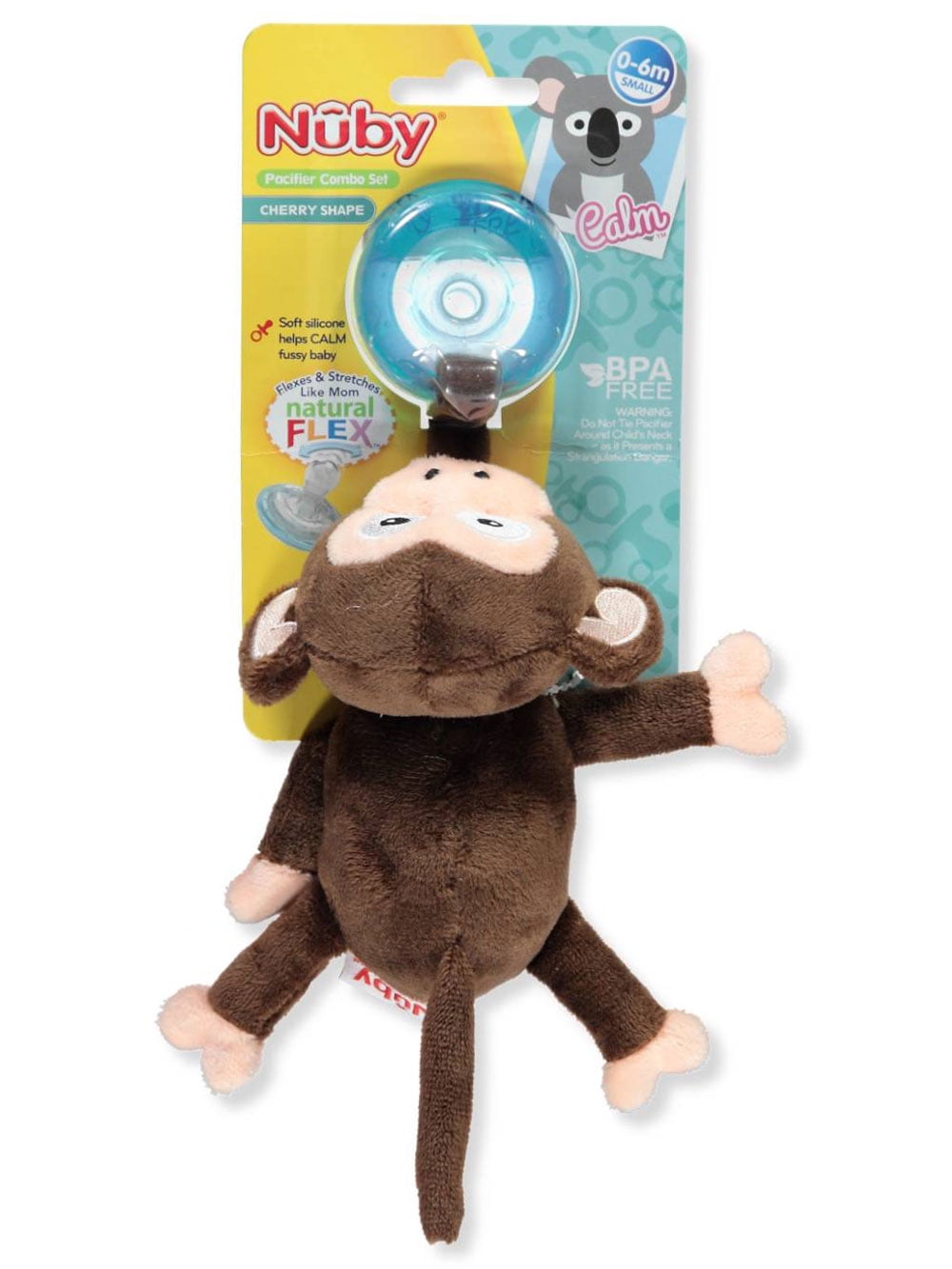 Nuby Silicone Baby Pacifier Combo Set with Removable Plush Toy - Brown ...