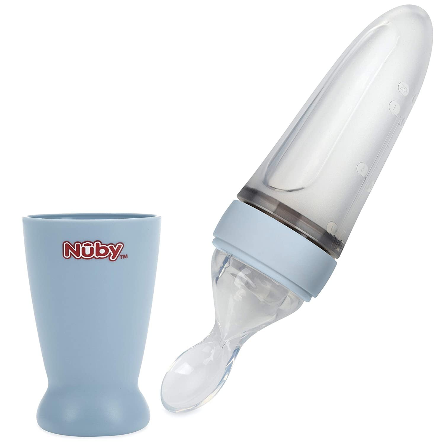 Nuby New & Improved Silicone Food Dispensing Squeeze Feeder with Cover & Stand, Blue - Walmart.com