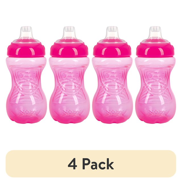 (4 pack) Nuby No-Spill Easy-Grip Pink Soft Spout Sippy Cup, 10 fl oz - Walmart.com