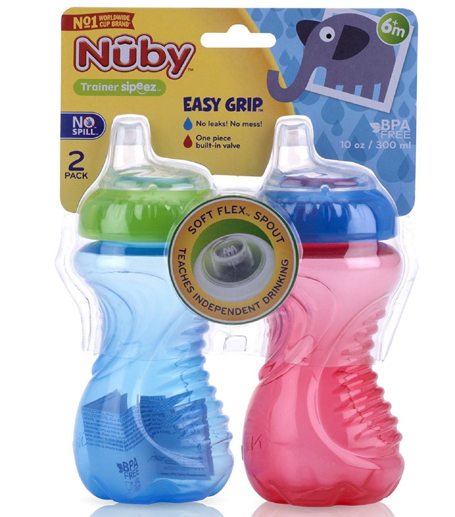 Nuby 2 Piece No Spill Easy Grip Trainer Cup 10 oz,Colors May Vary ...