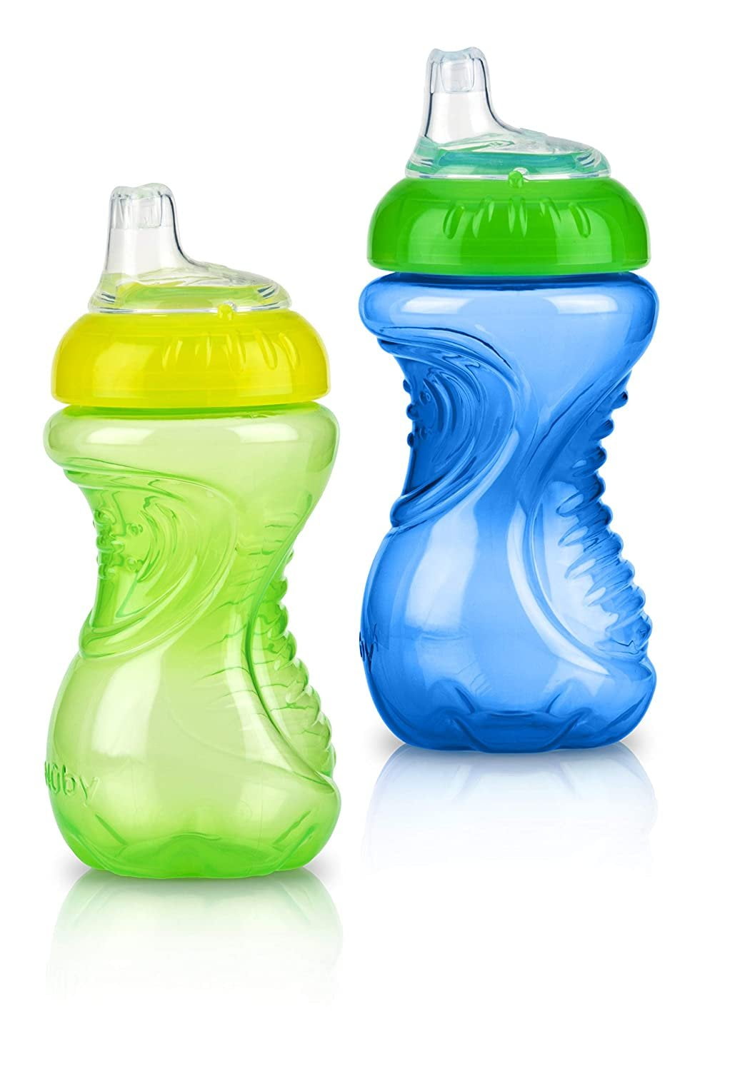 Nuby No Spill Easy Grip Trainer Cup 10 oz Pack of 2, Blue/Green ...