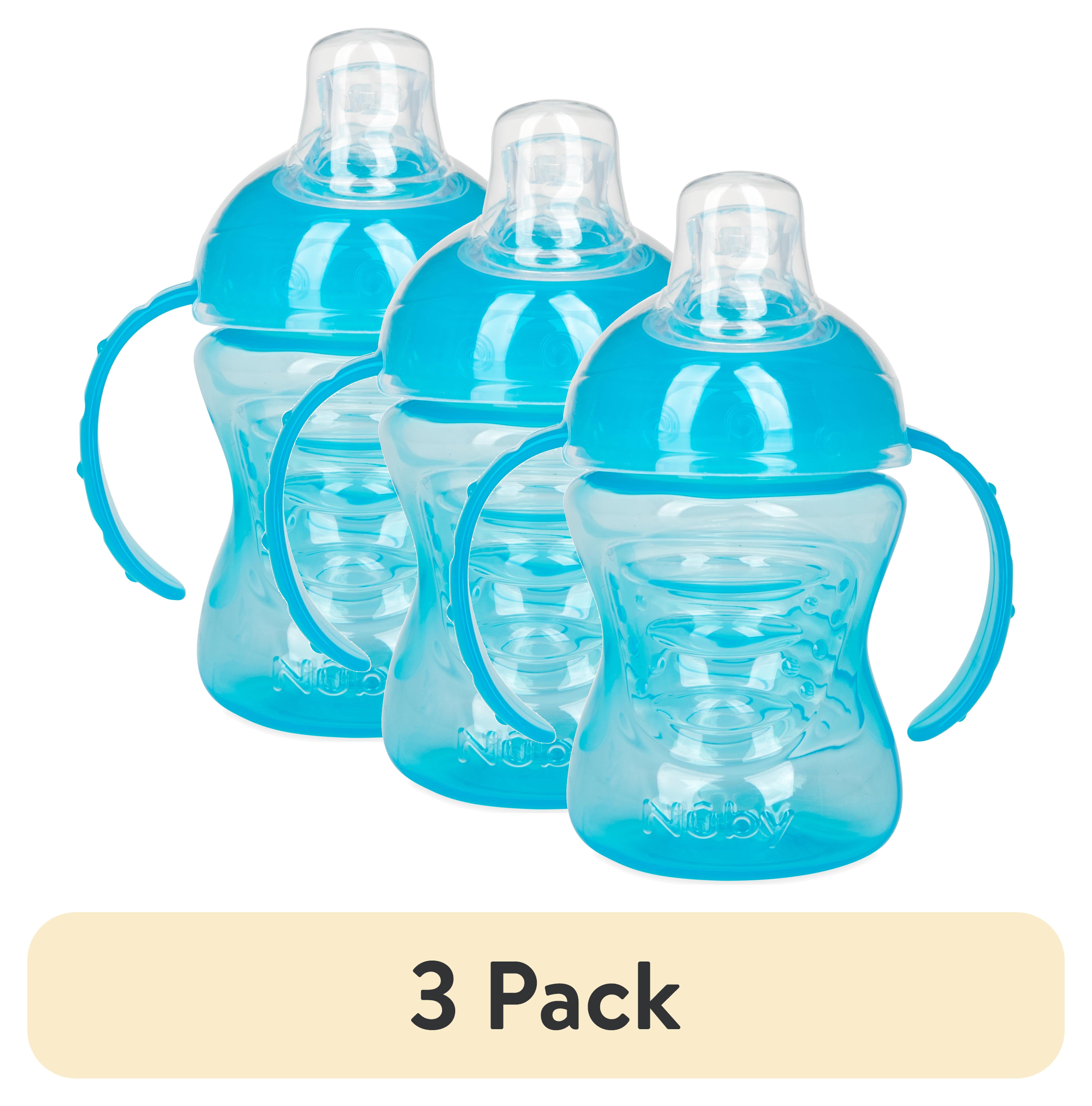 (3 pack) Nuby No-Spill Grip N' Sip Blue Soft Spout Sippy Cup, 8 fl oz - Walmart.com