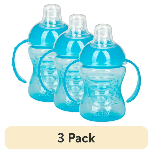 (3 pack) Nuby No-Spill Grip N' Sip Blue Soft Spout Sippy Cup, 8 fl oz ...