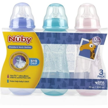 Nuby 3-Pack Non-Drip Standard Neck Bottles (10 oz.) - red/green, one size - Walmart.com