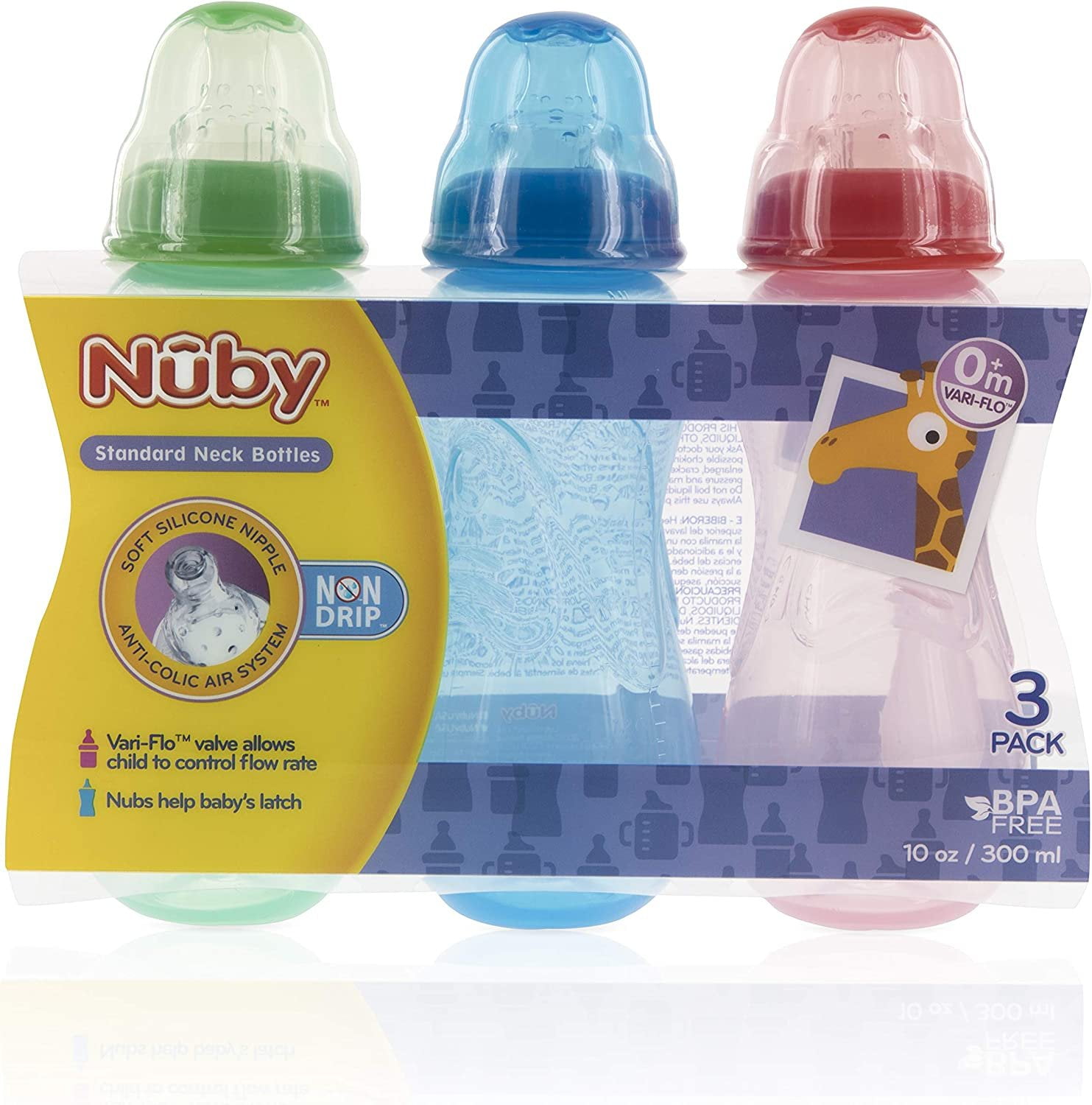 Nuby Baby Nipple Non-Drip 3-Stage Wide Neck Bottle to Cup, 8 Ounce Red/Blue/Green - Walmart.com