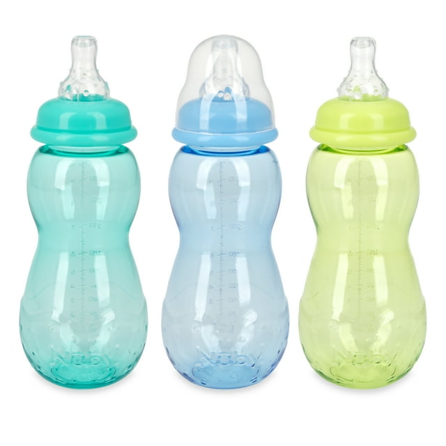 Nuby Non-Drip Standard Neck Baby Bottle, 10 fl oz, 3 Count Multicolor Bottles - Walmart.com