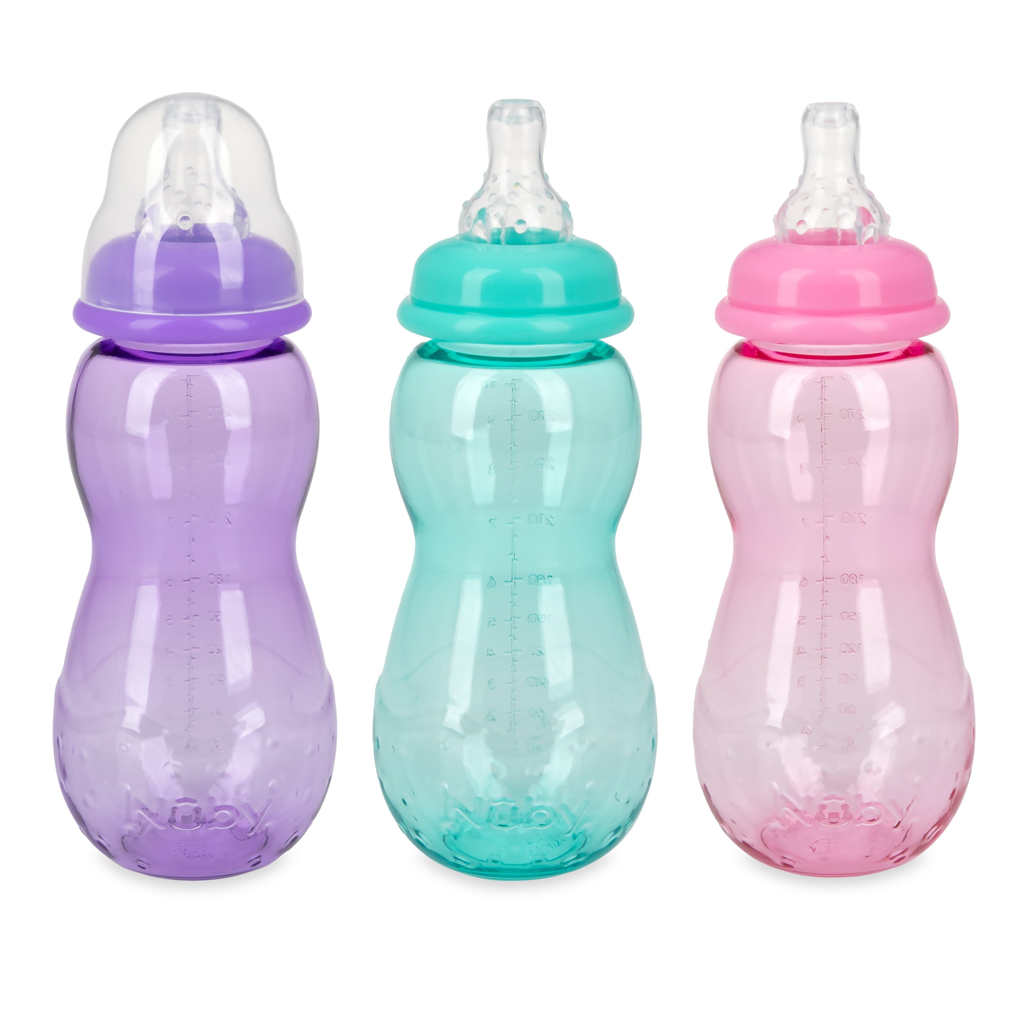 Nuby Non-Drip Standard Neck Baby Bottle, 10 fl oz, 3 Count, Multicolor ...