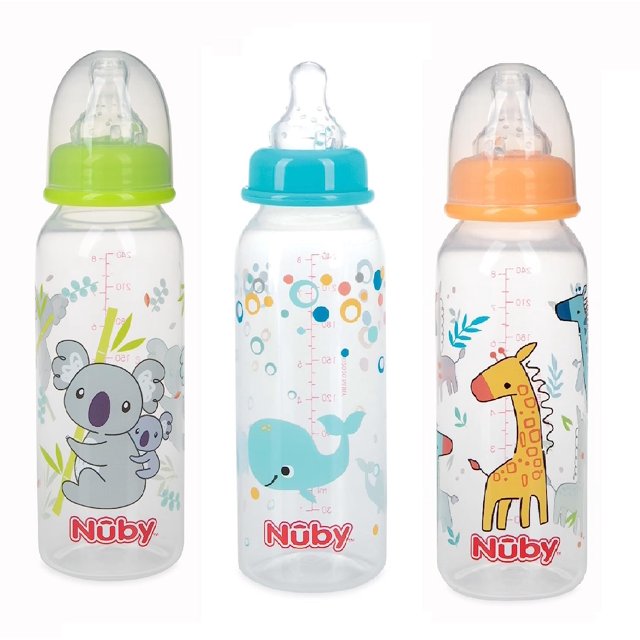 Nuby Standard Neck Tinted Bottle, 8 Ounce, 3 Pack - Aqua, Orange, Green - Walmart.com