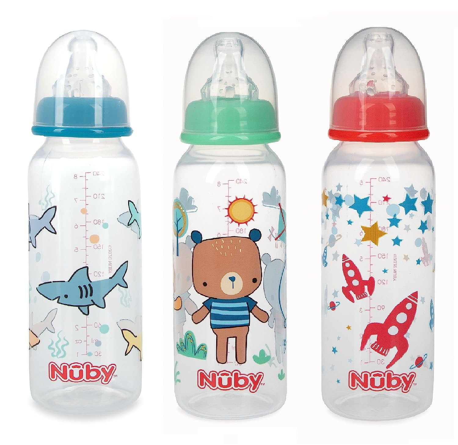 Nuby Standard Neck Tinted Bottle, 8 Ounce, 3 Pack - Blue, Red, Green - Walmart.com