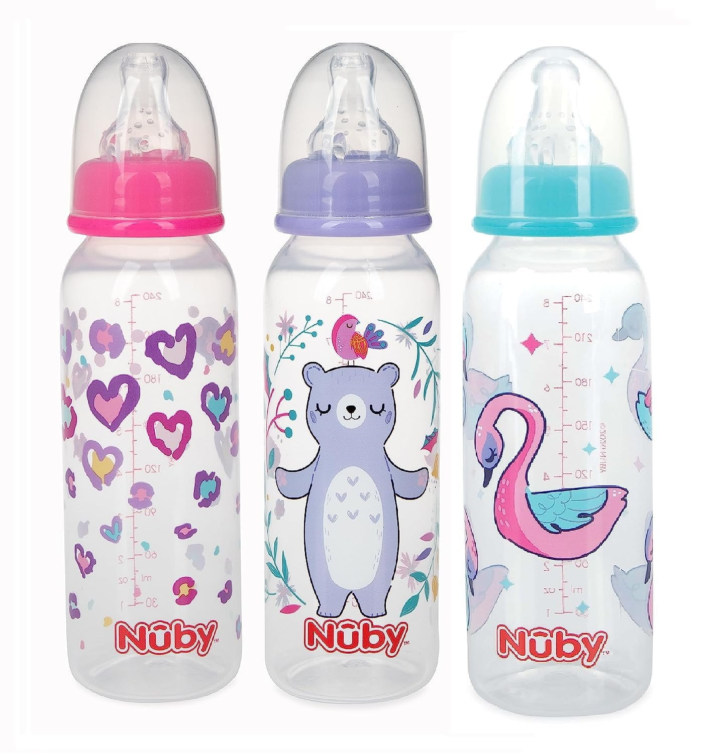 Nuby Standard Neck Tinted Bottle, 8 Ounce, 3 Pack - Pink, Purple, Aqua - Walmart.com