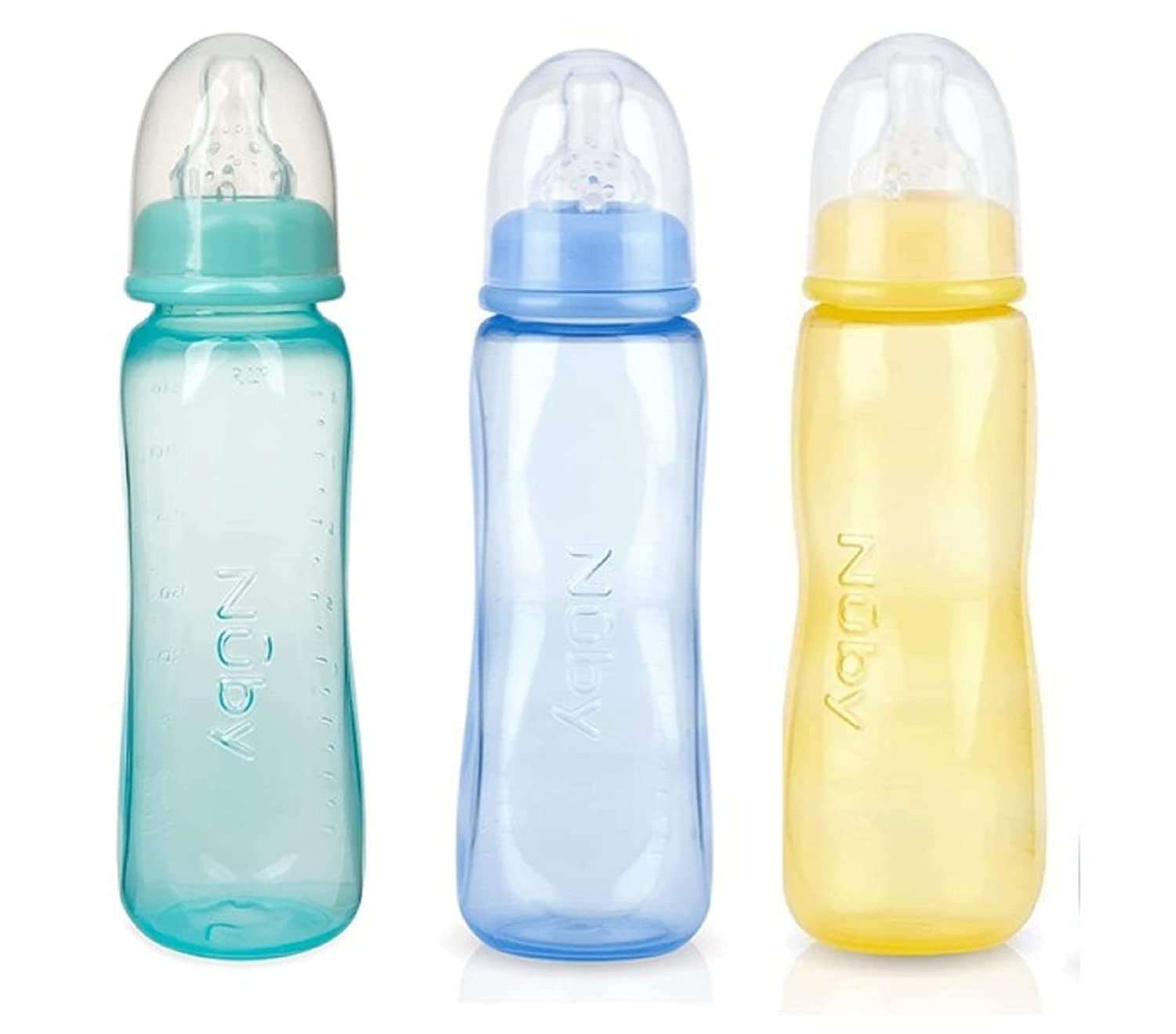 Nuby Standard Neck Tinted Bottle, 8oz, 3+ Months, Triple Pack, Blue ...