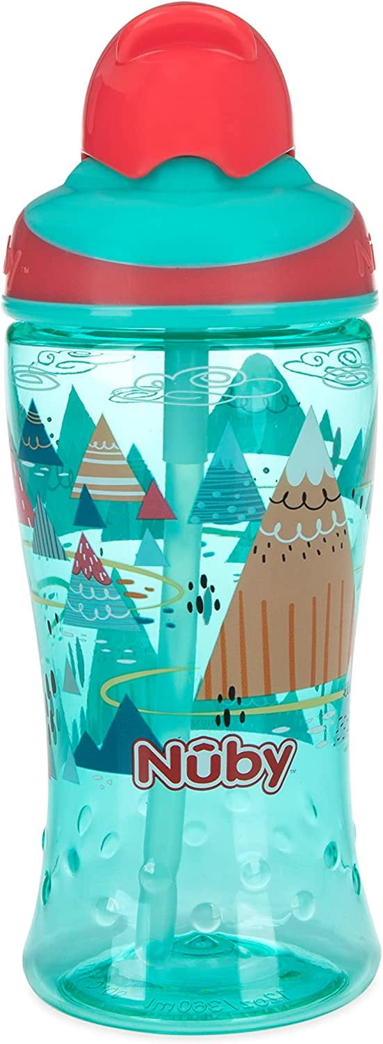 Nuby Thirsty Kids No-Spill Flip-it Printed Boost Cup with Thin Soft Straw - 12oz, 18+ Months, 1 ...