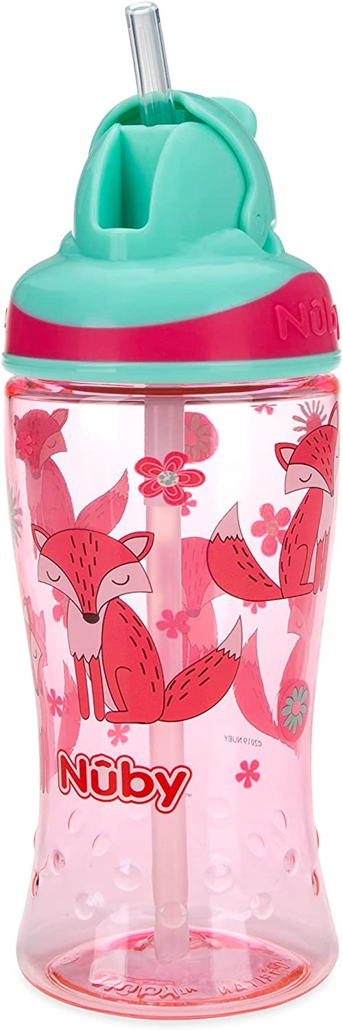 Nuby Thirsty Kids No-Spill Flip-it Printed Boost Cup with Thin Soft Straw - 12oz, 18+ Months, 1 ...