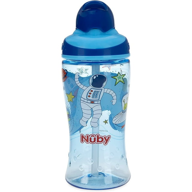 Nuby Thirsty Kids No-Spill Flip-it Printed Boost Cup with Thin Soft Straw - 12oz, 18+ Months, 1 ...