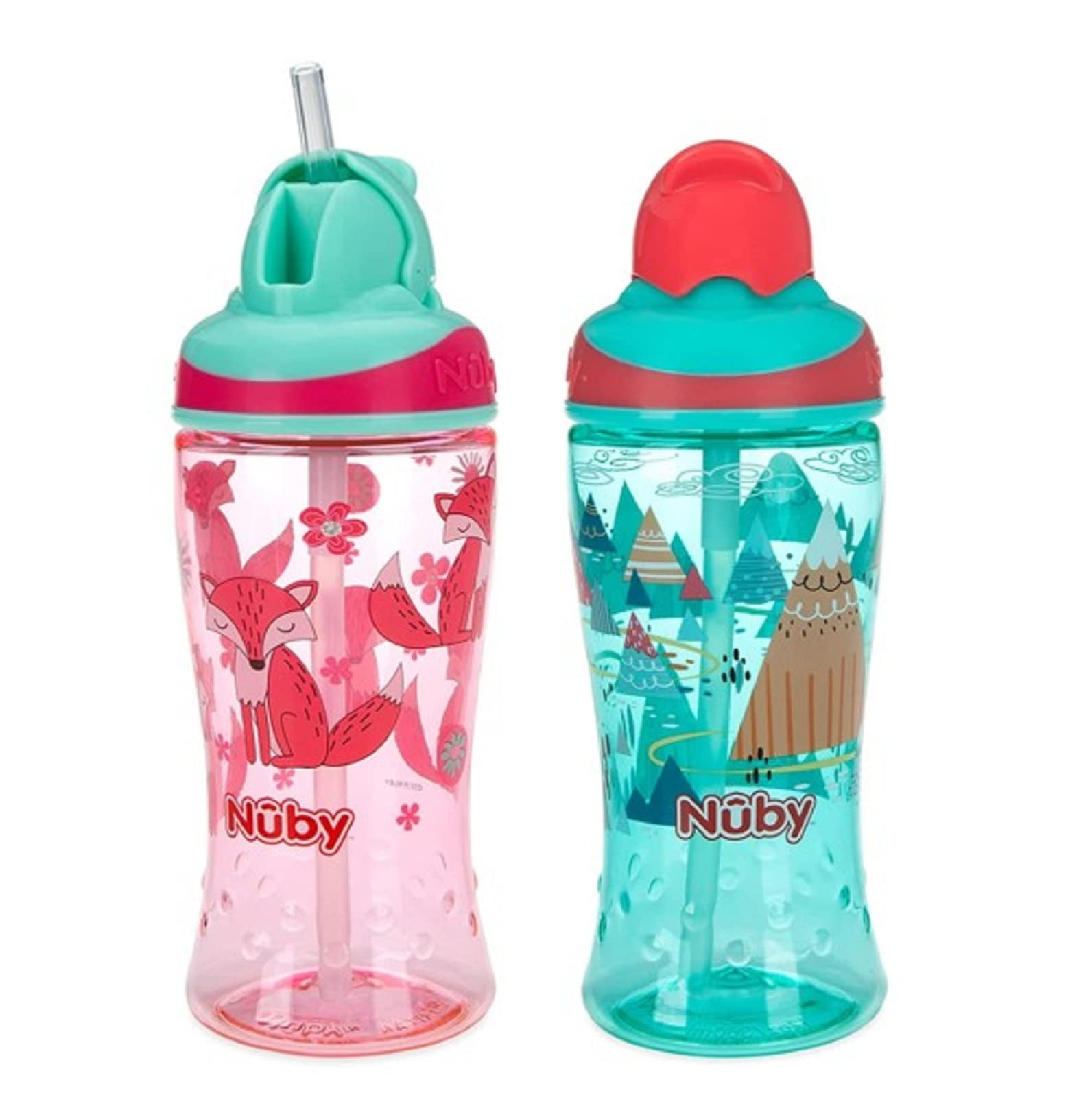 Nuby Thirsty Kids No-Spill Flip-it Printed Boost Cup with Thin Soft Straw - 12oz, 18+ Months ...