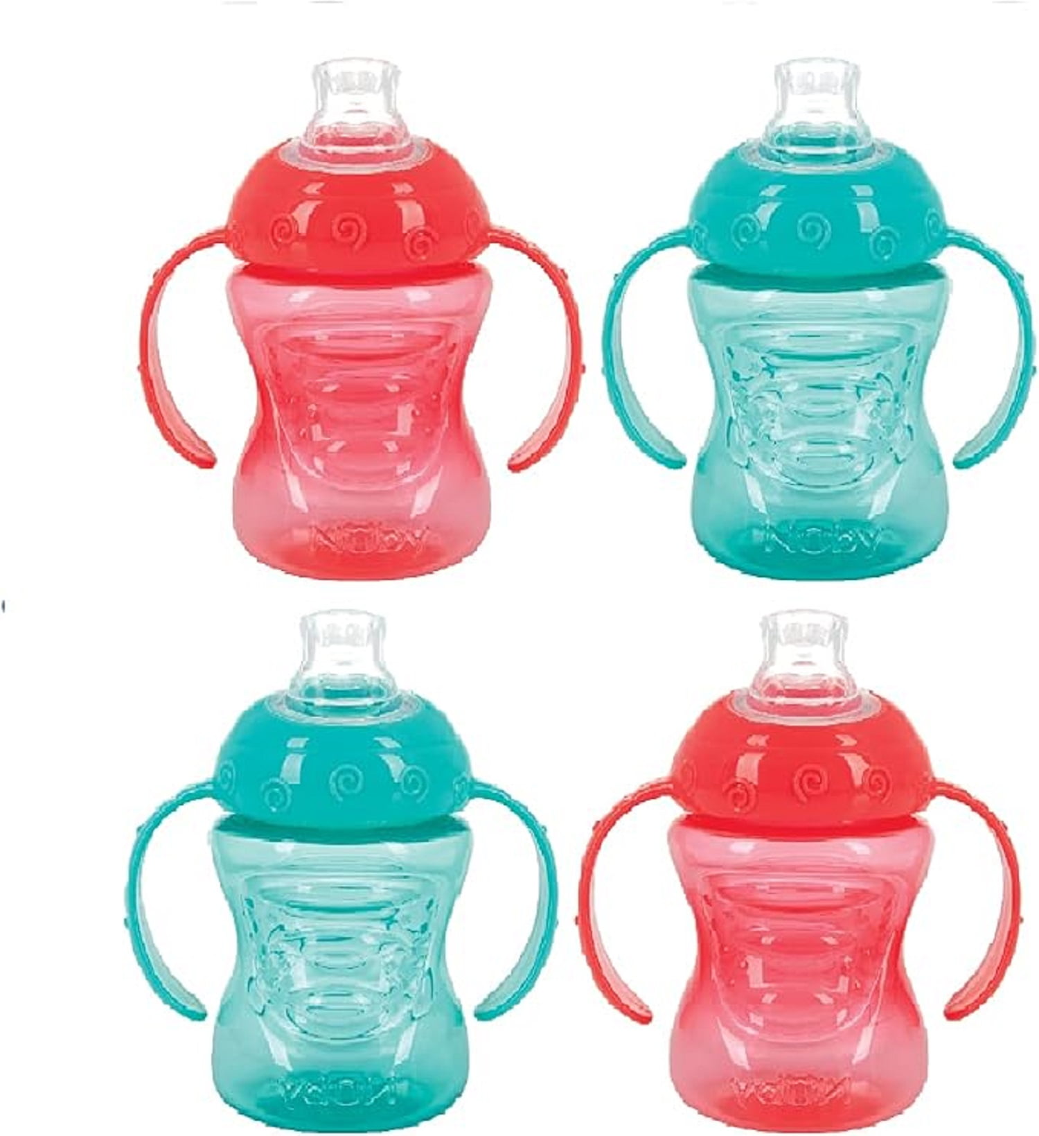 Nuby Two-Handle No-Spill Super Spout Grip N' Sip Cup, 4 Count, Coral ...