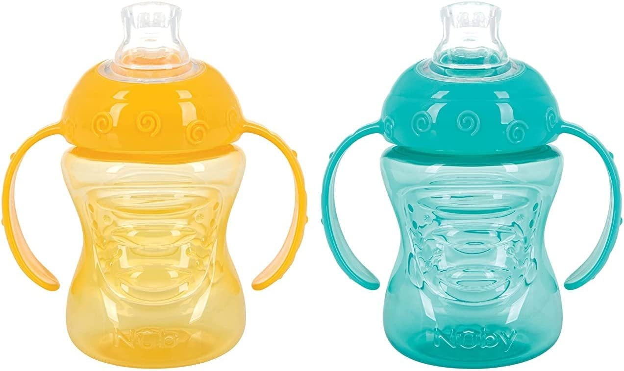 Nuby Two-Handle No-Spill Super Spout Grip N' Sip Cup, 4 Count, Yellow/Aqua - Walmart.com