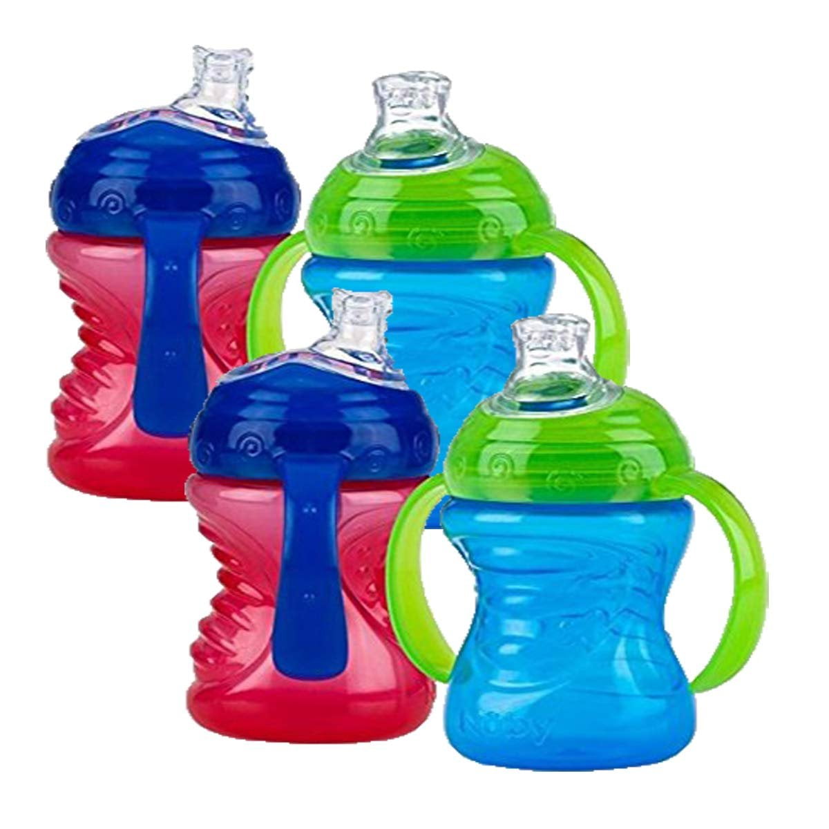 Nuby Two-Handle No-Spill Super Spout Grip N' Sip Cups, 8 Ounce 4 Count, Blue/Red - Walmart.com