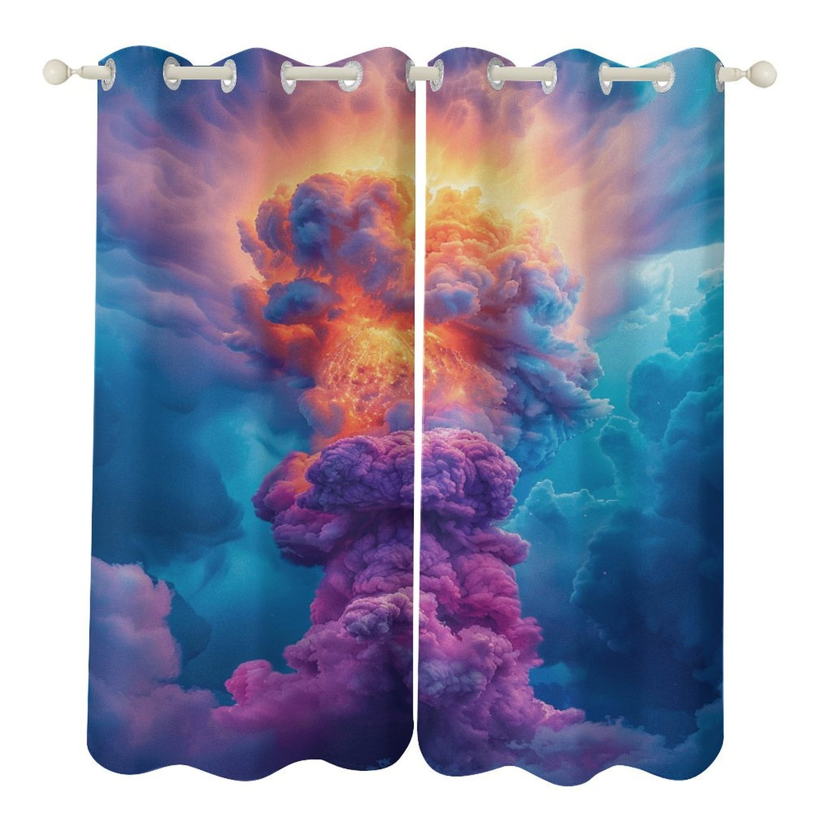 Nuclear Mushroom Cloud 2 Panel Curtain Set, Watercolor Painting Window ...
