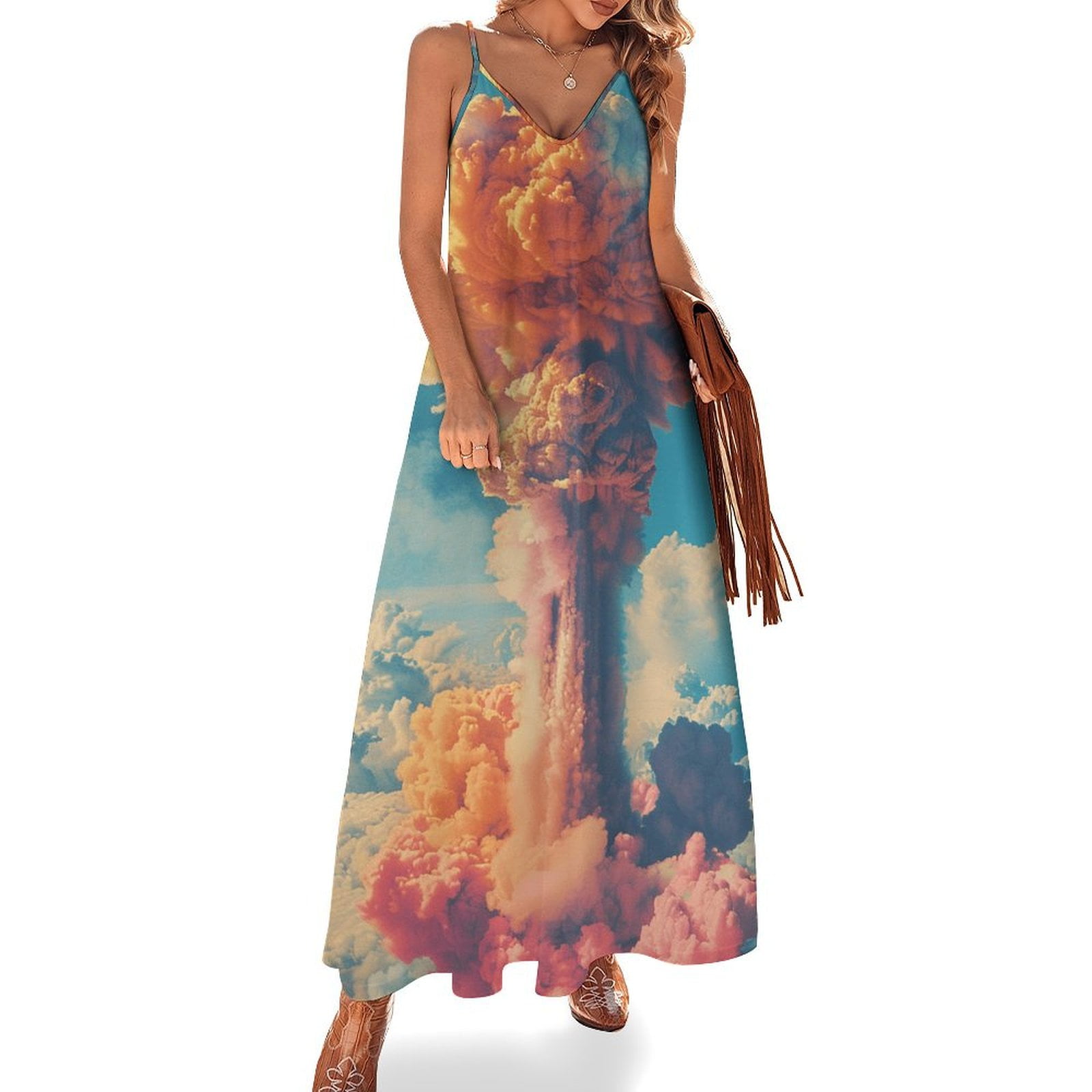 Nuclear Mushroom Cloud Design Sleeveless Dress Woman Fashion Long ...