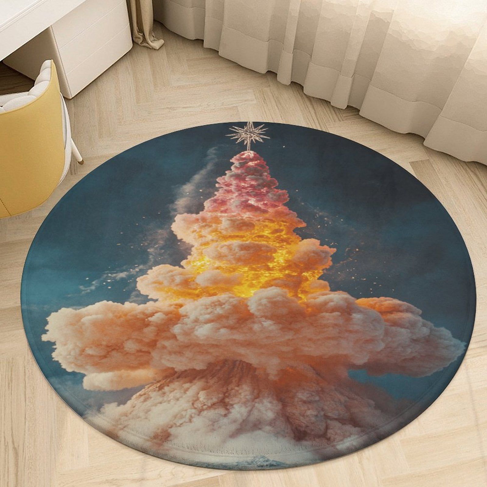 Nuclear Mushroom Cloud Round Rugs -Washable Non-Slip Small Round Area ...