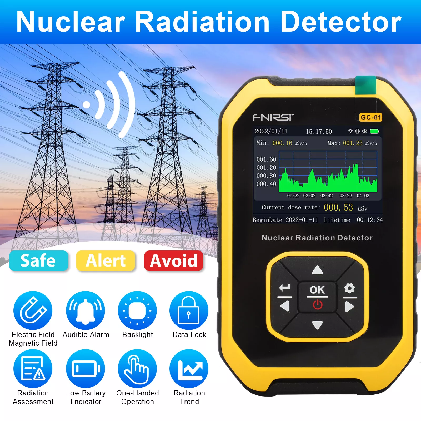 Nuclear Radiation Detector GM Geiger Counter Tube X-Ray β γ Dosimeter ...