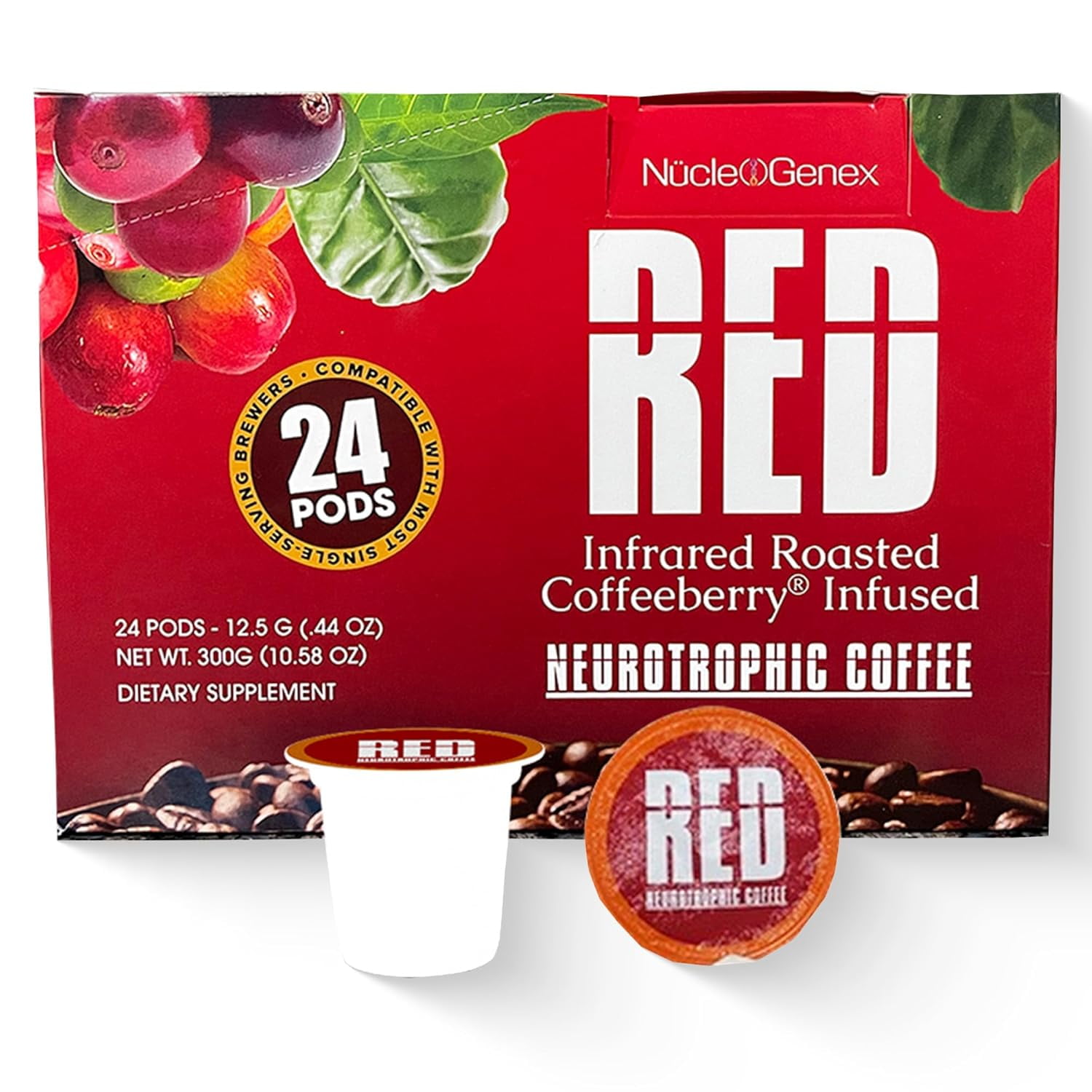 Nucleogenex - RED Coffee Pods 24 Count - Infrared Roasted Coffeeberry ...
