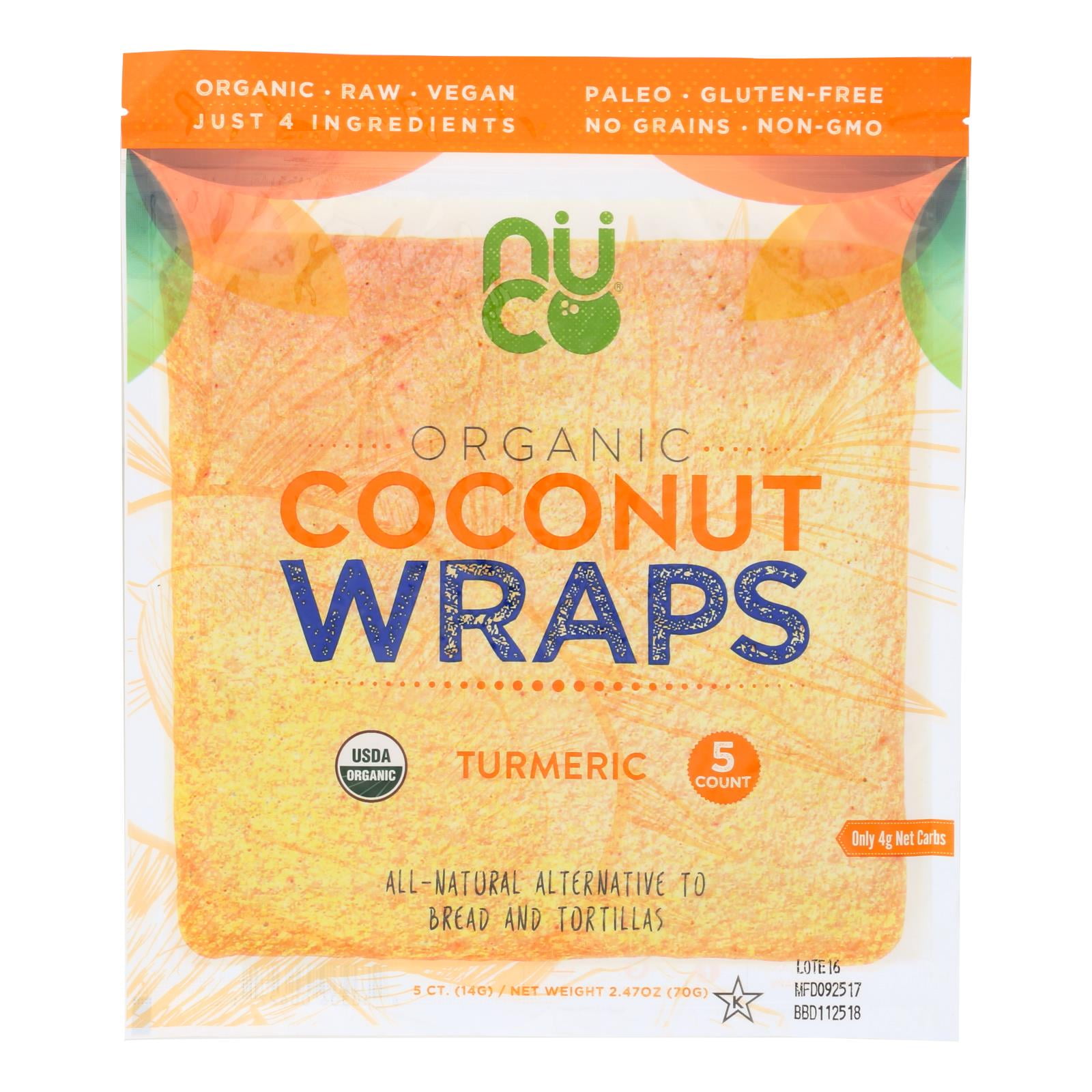 Nuco Organic Turmeric Coconut Wraps 2.47 oz (Pack of 12) - Walmart.com