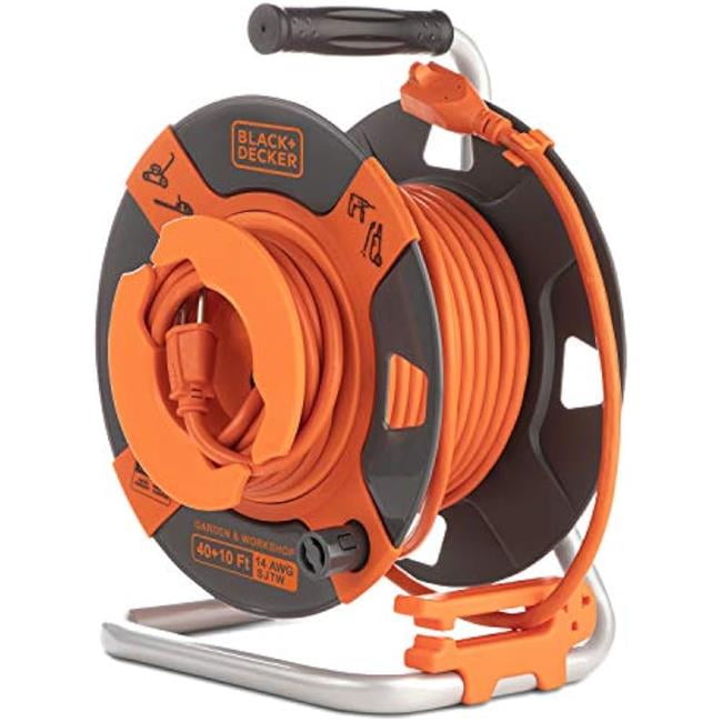 Nuegear 50 ft. 14AWG SJTW Power Cable Retractable Extension Cord with ...