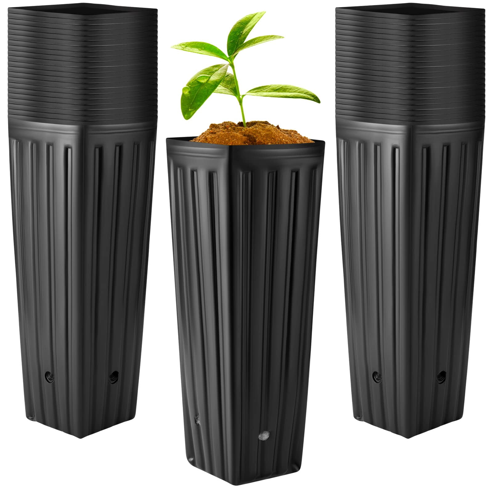 Nuenen 100 Pcs Tall Tree Pot Plastic Deep Plant Nursery Pots Black ...