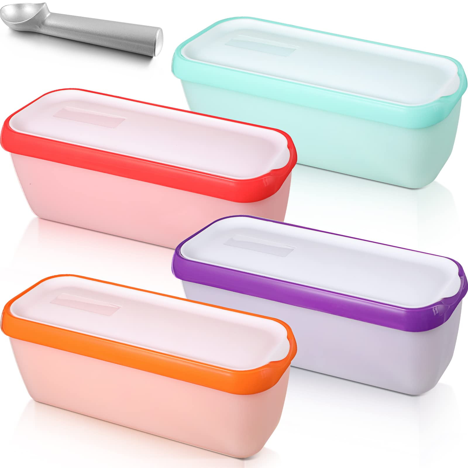 Nuenen 4 Pcs Reusable Ice Cream Containers with and a Scoop 1.5 Quarts ...