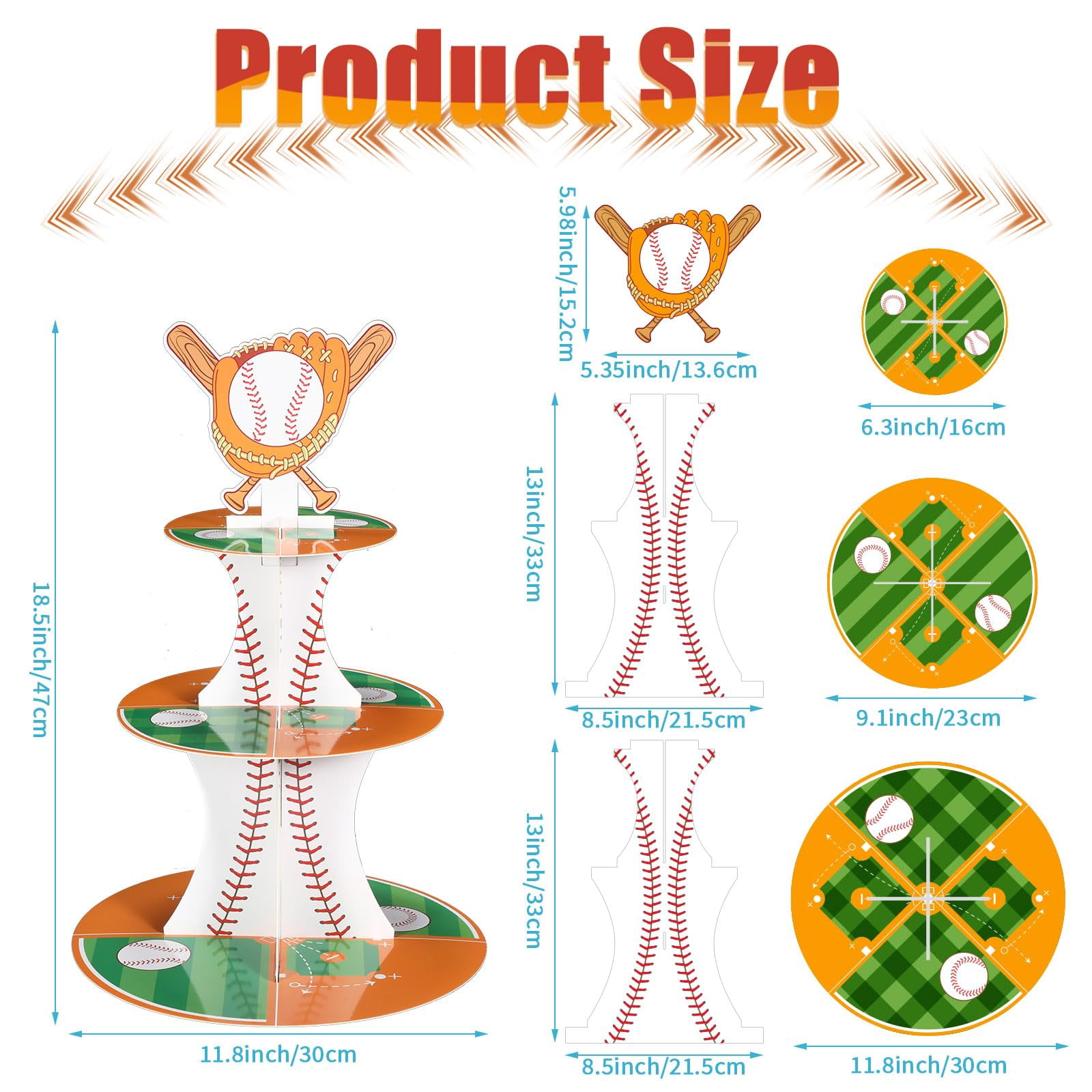 Nuenen Baseball Theme AJH3 Cupcake Stand Decorations, 3 Tier Sports ...