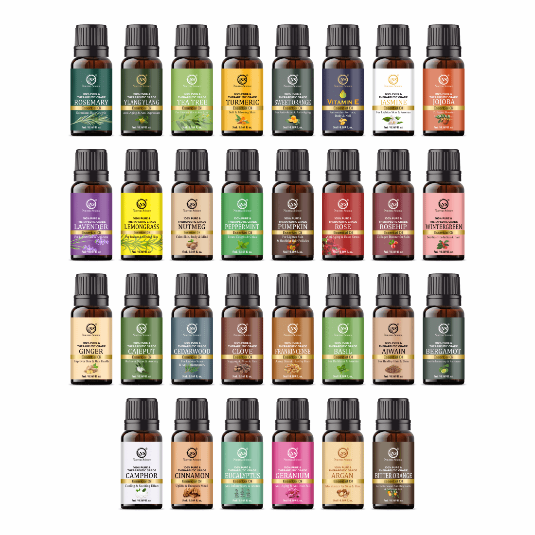 Nuerma Science Essential Oil 5mL x 30 (Each 0.16oz) , 100% Pure ...