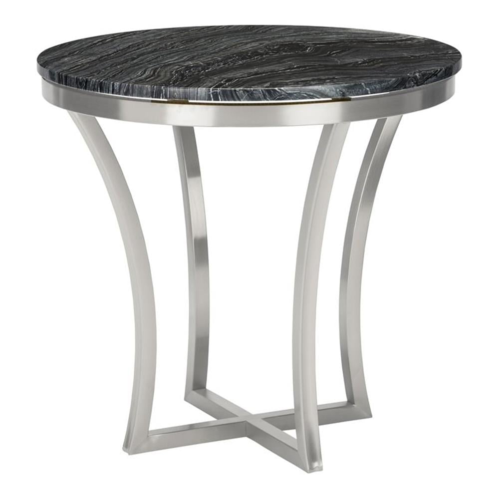 Nuevo Aurora Marble Stone & Metal Side Table in Polished Black Wood Vein/Silver - Walmart.com