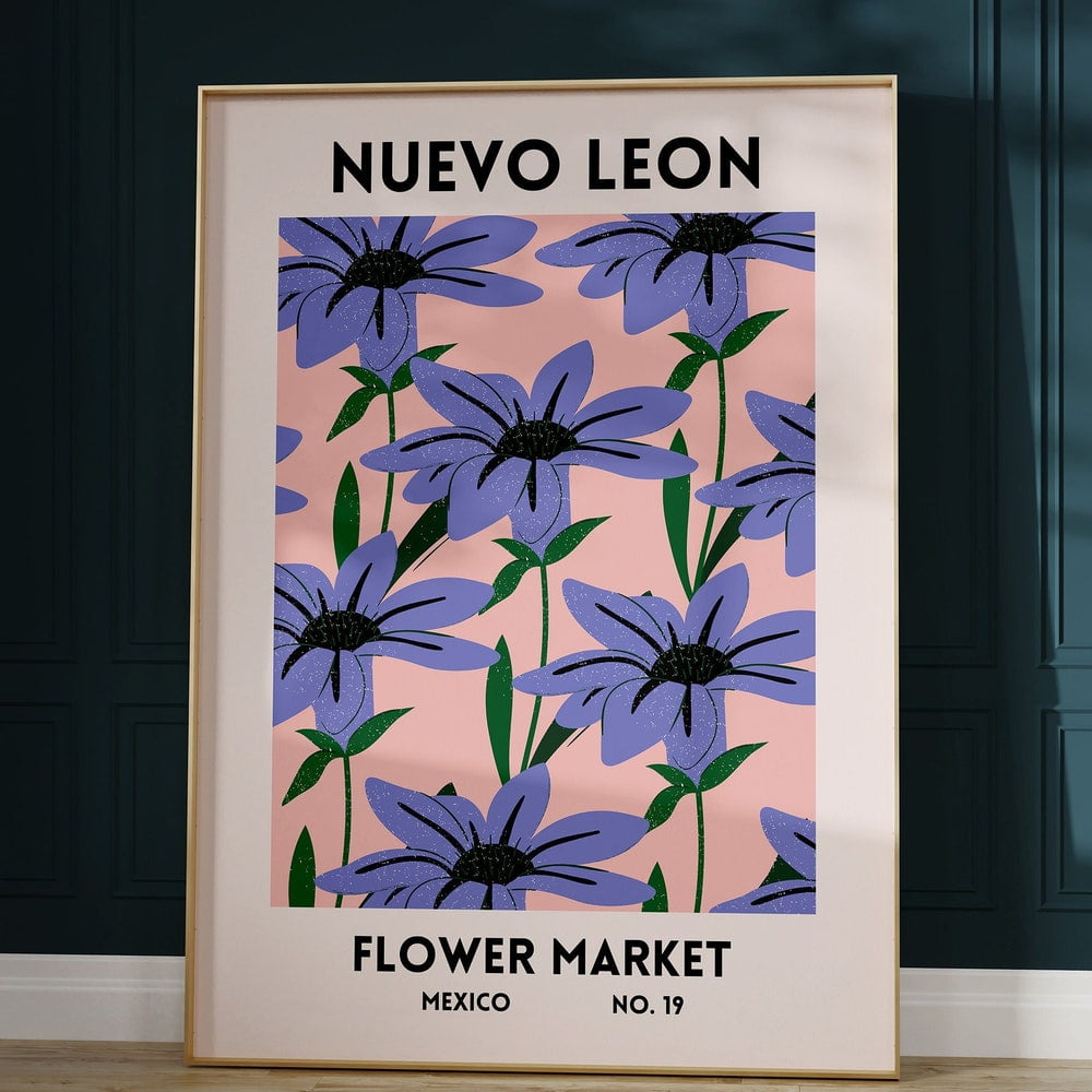 Nuevo Leon Print Mexican Flower Market Poster Purple Flower Wall Art Nuevo Leon Gift Mexican ...