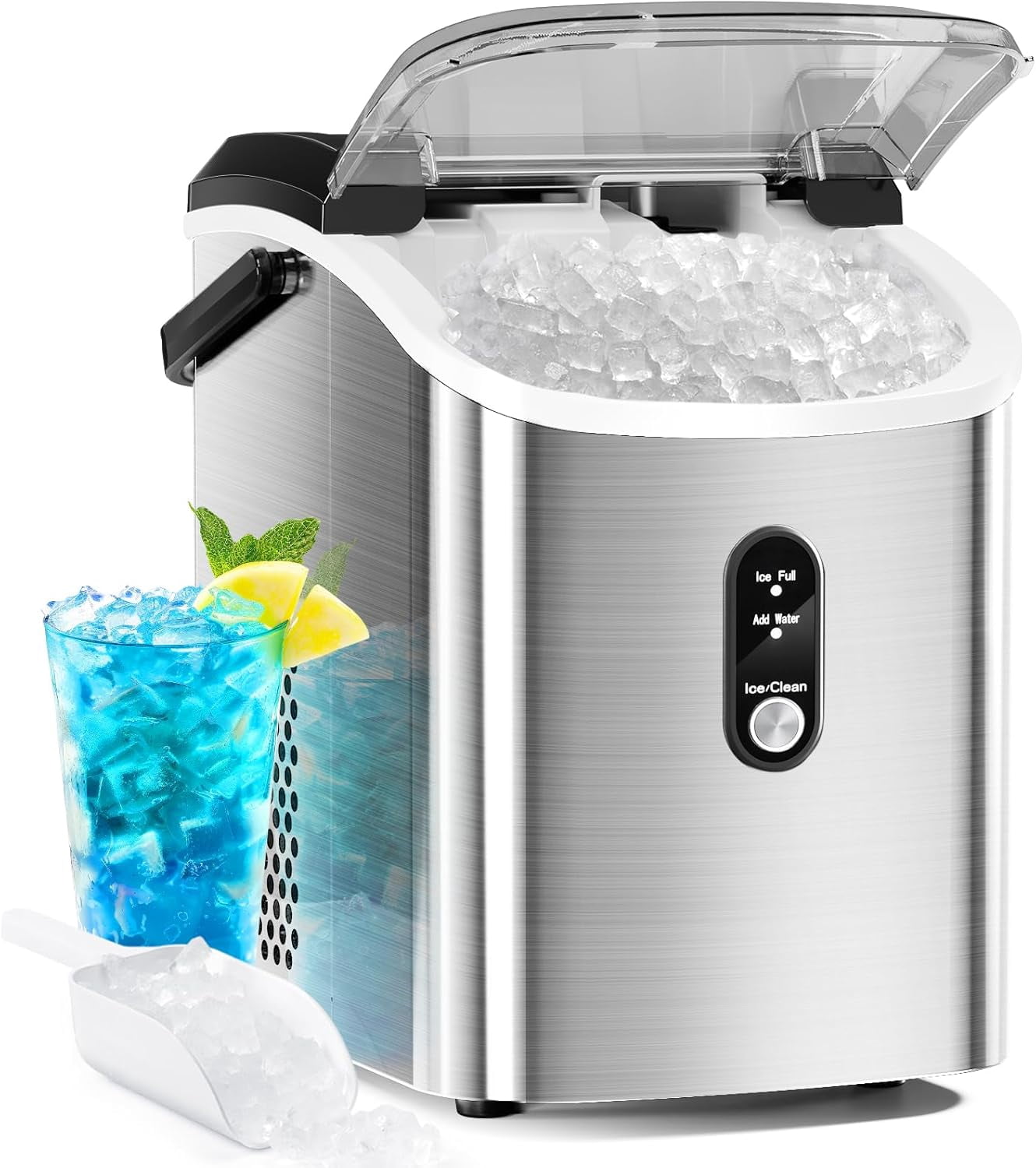 Nugget Countertop Ice Maker with Soft Chewable Ice 34Lbs/24H Pebble ...