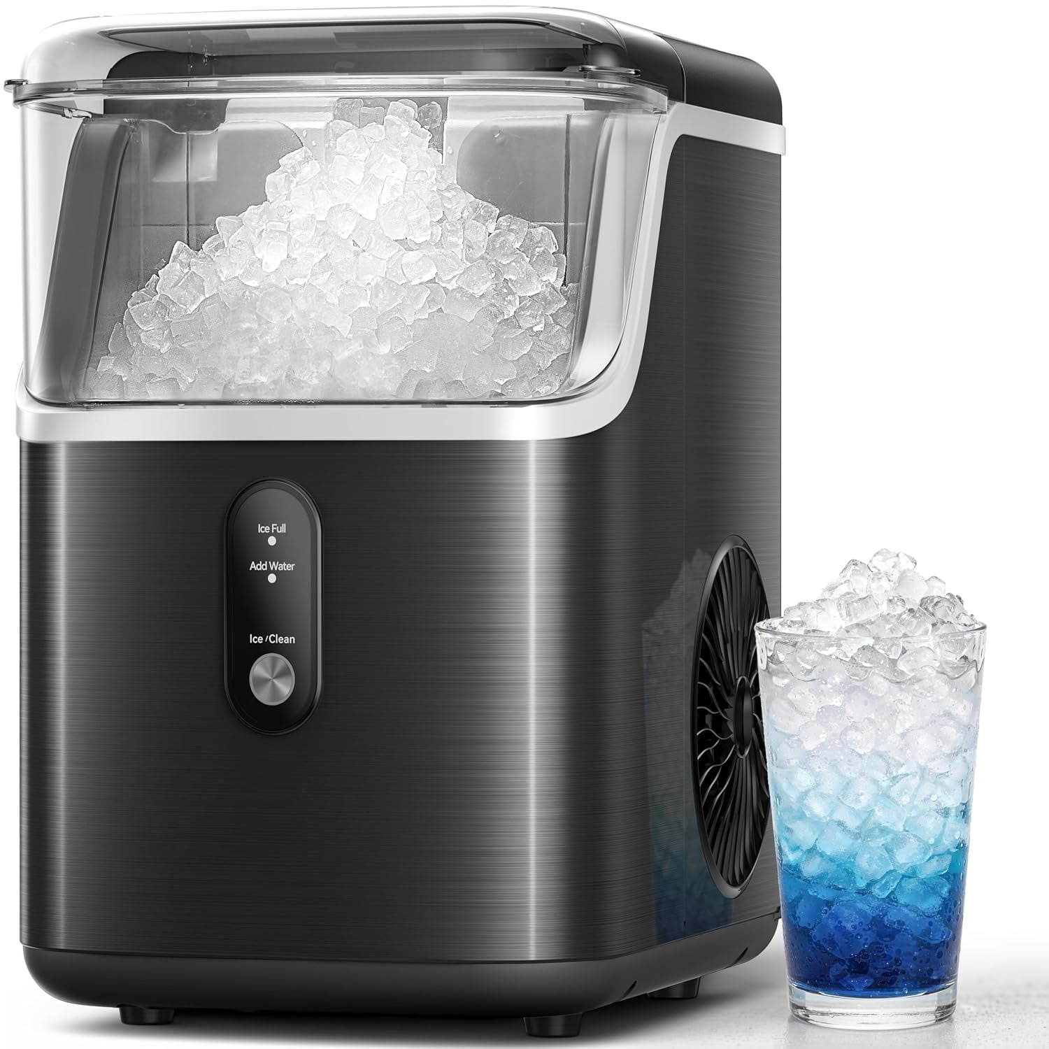 Nugget Ice Maker Countertop: 33lb/Day, Self-Cleaning, Black Stainless ...