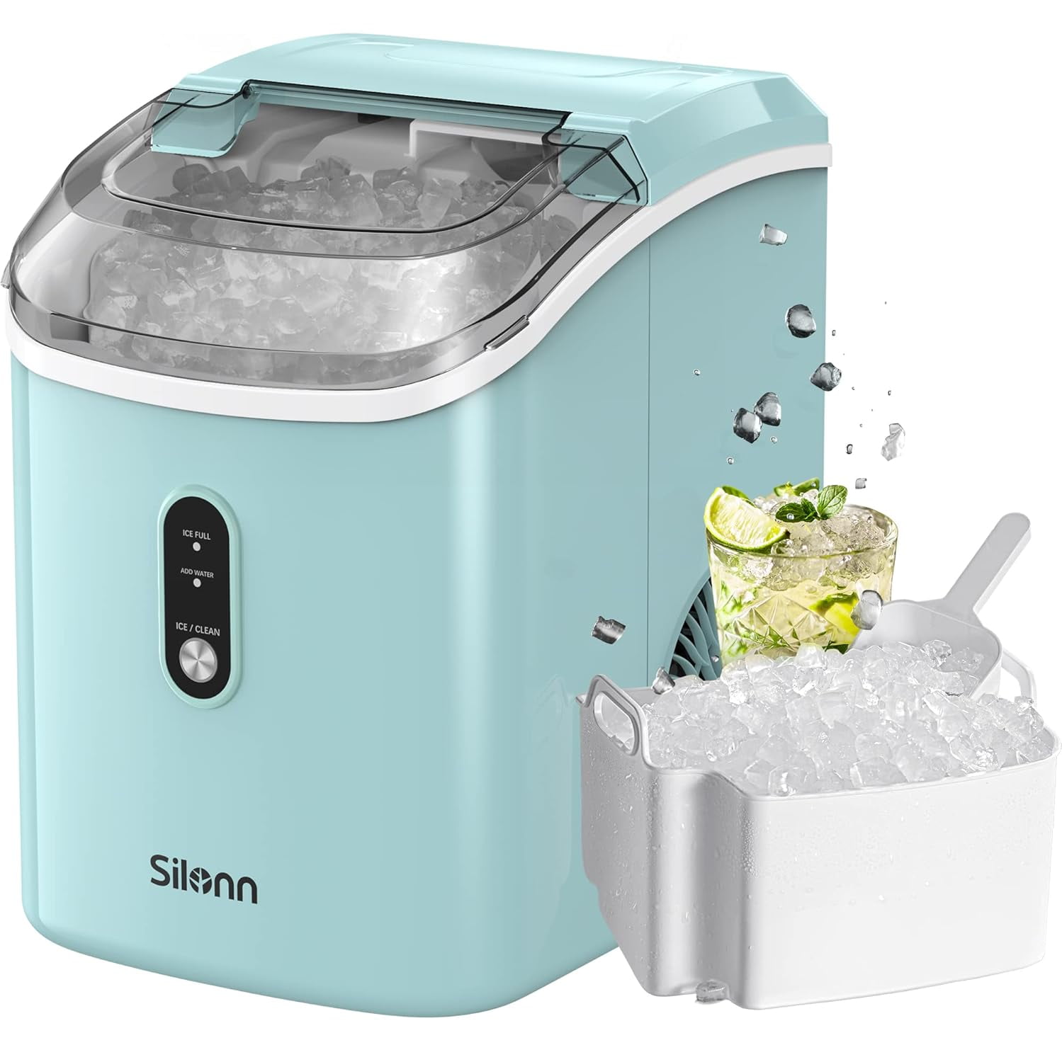Nugget Ice Maker Countertop, Silonn Chewable Pellet Ice Machine with ...