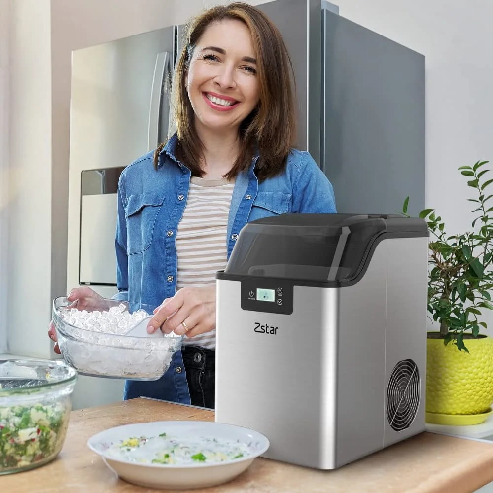 Nugget Ice Maker, Zstar Countertop Ice Maker, Stainless Steel Pebble ...