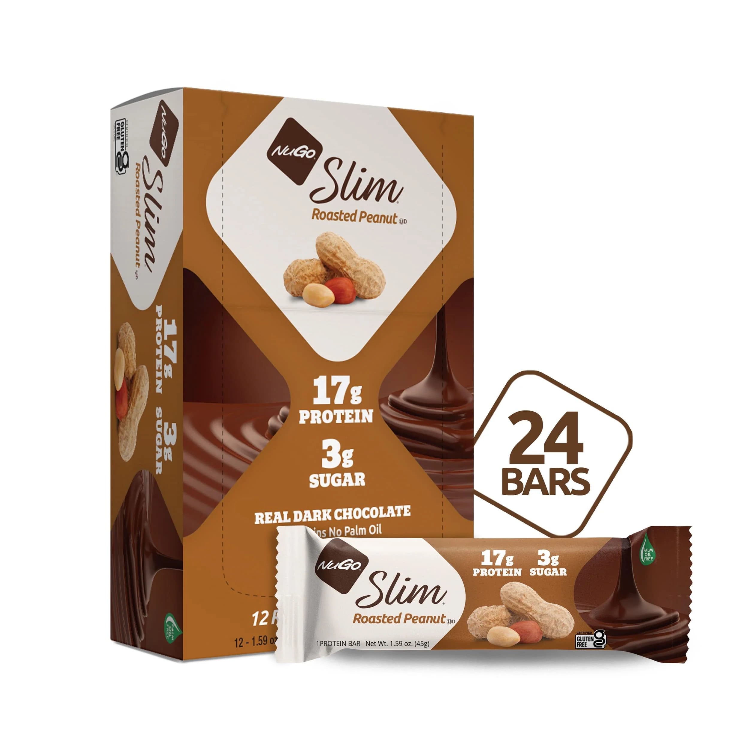 Nugo Slim Dark Chocolate Roasted Peanut, 16g Protein, 2g Sugar, 7g ...