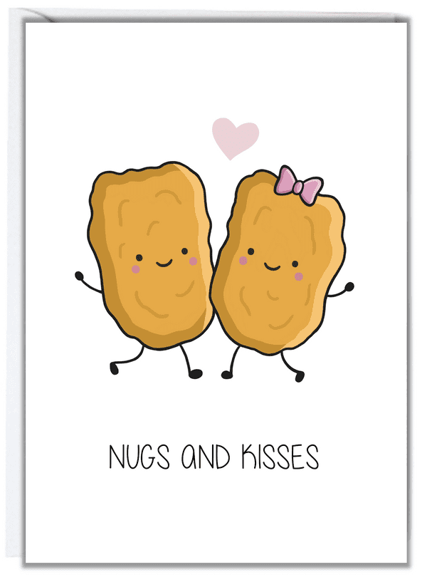 Nugs and Kisses Card – Cute Nugget Characters with Heart – Blank Inside ...