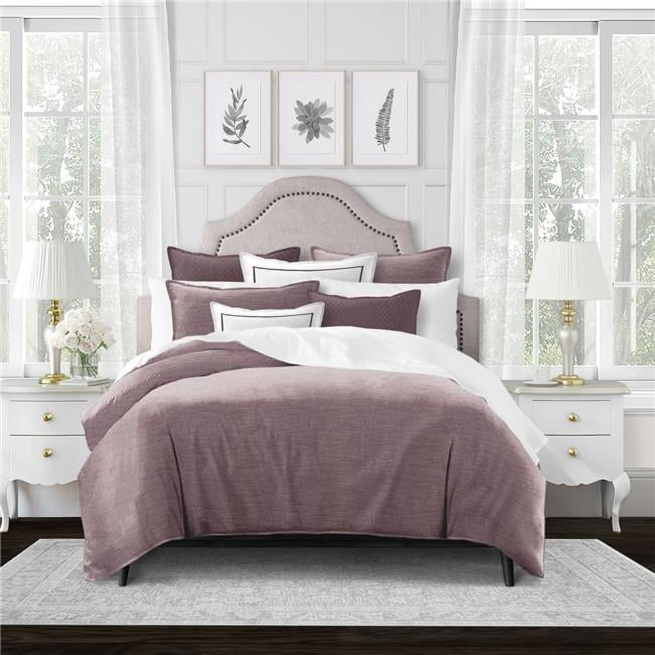 Nuha Plum King Size Duvet Cover & 2 Pillow Shams Set - 5 Piece ...