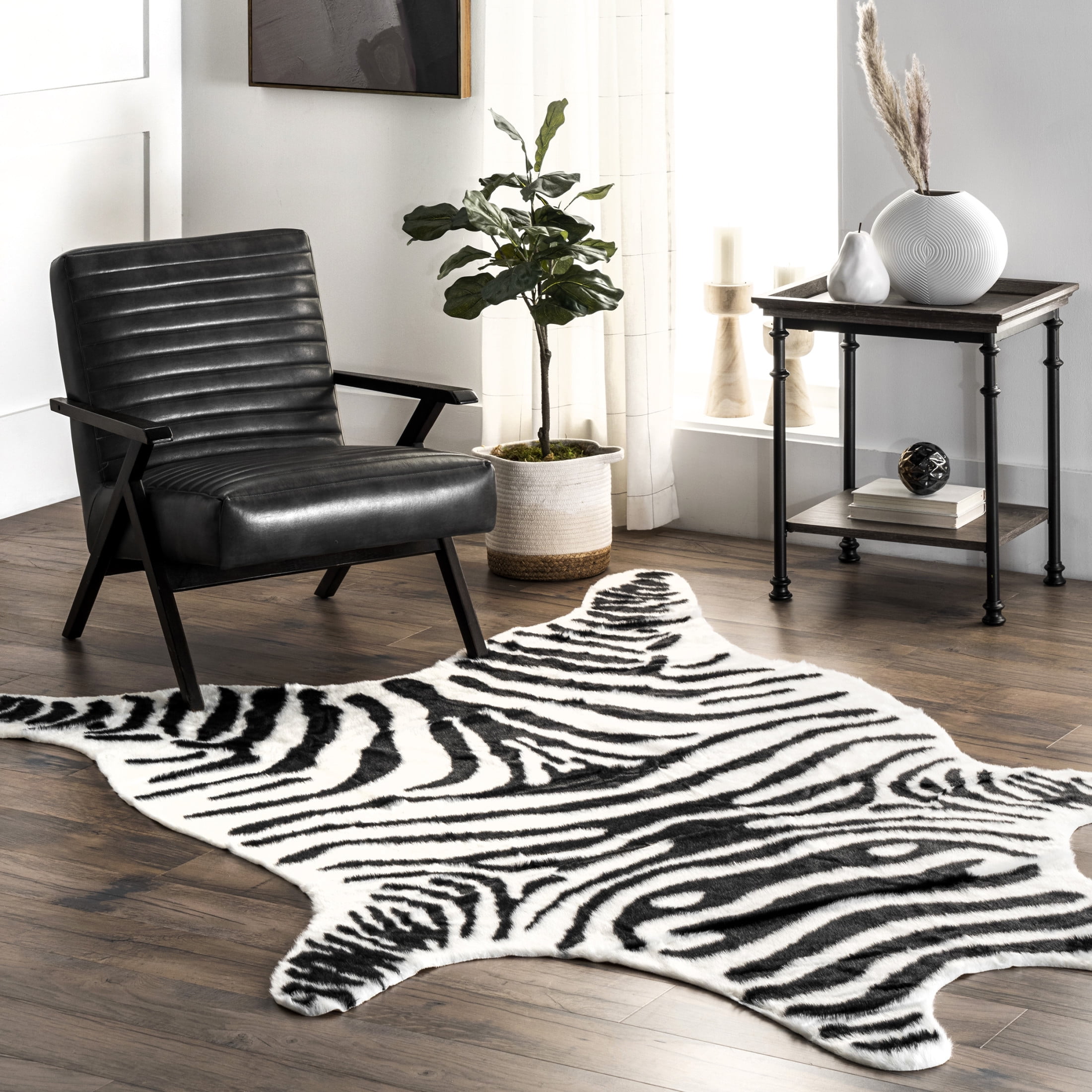 nuLOOM Jayla SpinClean Machine Washable Zebra Faux Cowhide Area Rug, 5 ...