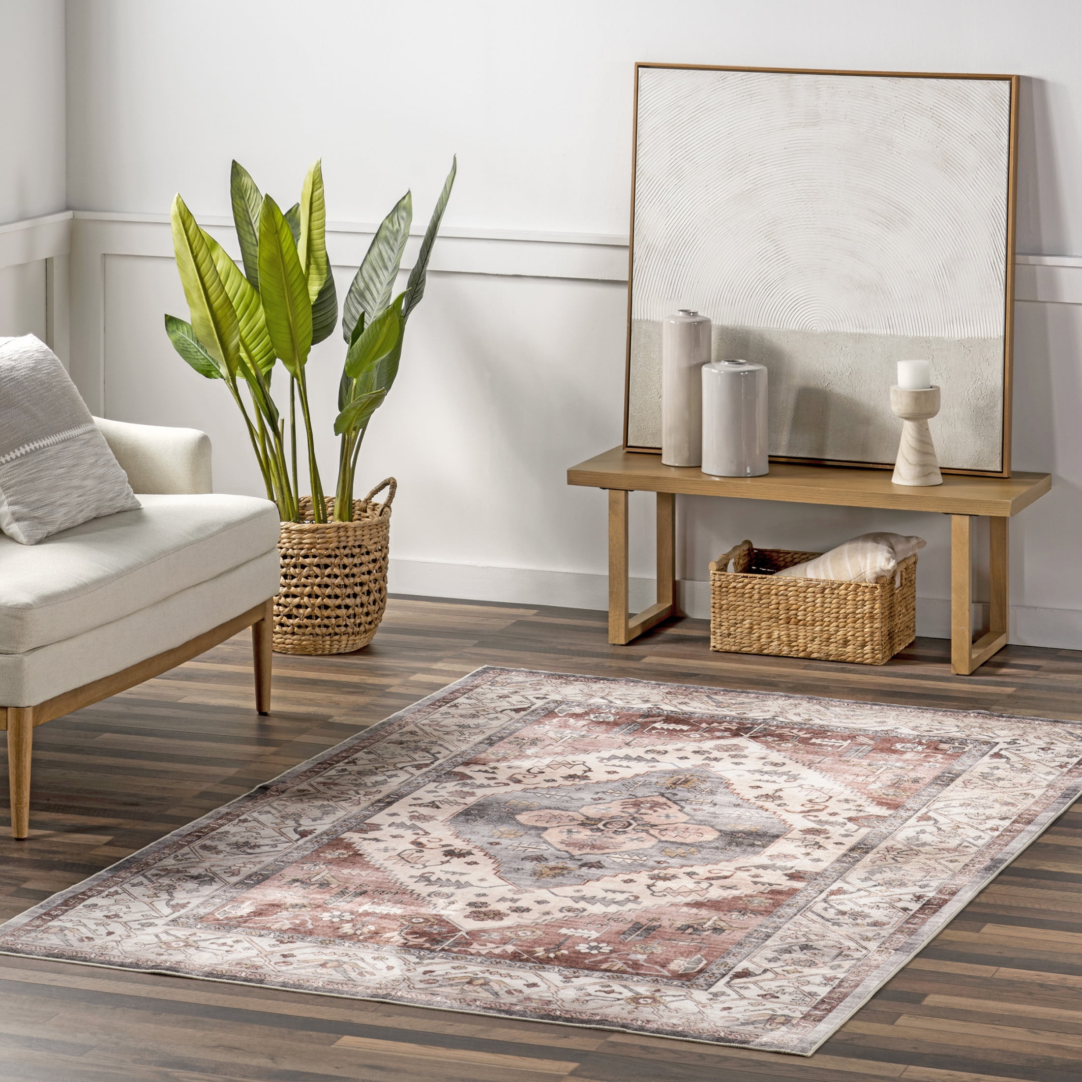 Nuloom Jenise SpinClean Traditional Medallion Machine Washable Area Rug ...