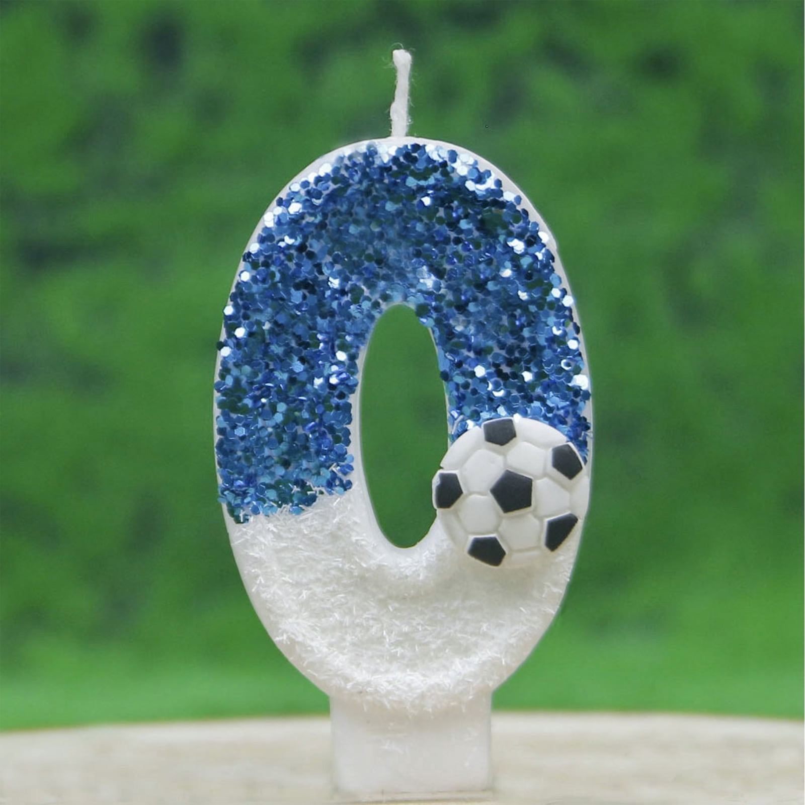 Number 0 Shaped Birthday Cake Candle, Sparkly Blue and White Textured ...