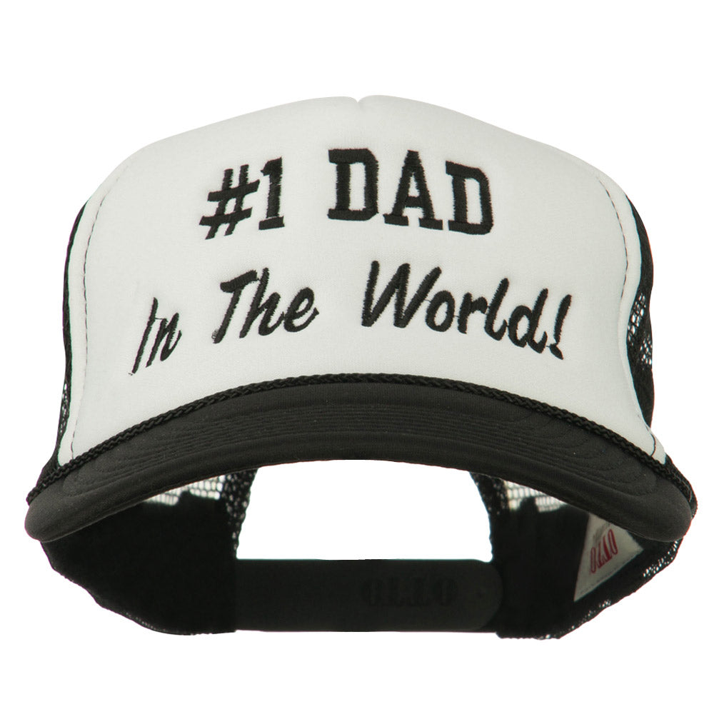 Number 1 Dad In The World Embroidered Foam Mesh Back Cap - Black White ...