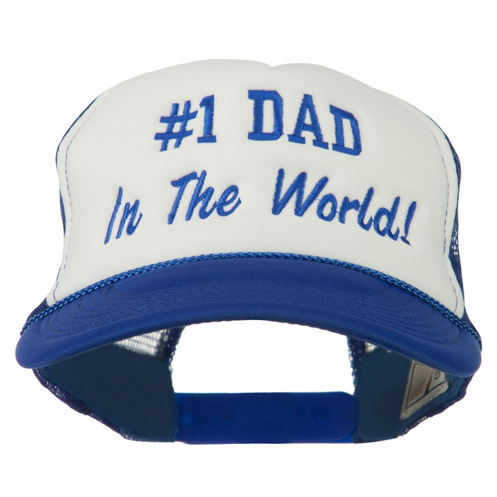 Number 1 Dad In The World Embroidered Foam Mesh Back Cap - Royal White ...