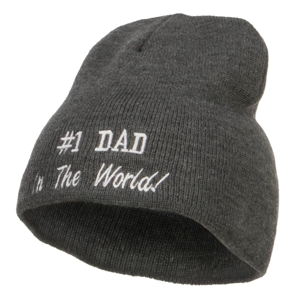 Number 1 Dad In The World Embroidered Short Beanie - Dk Grey OSFM ...
